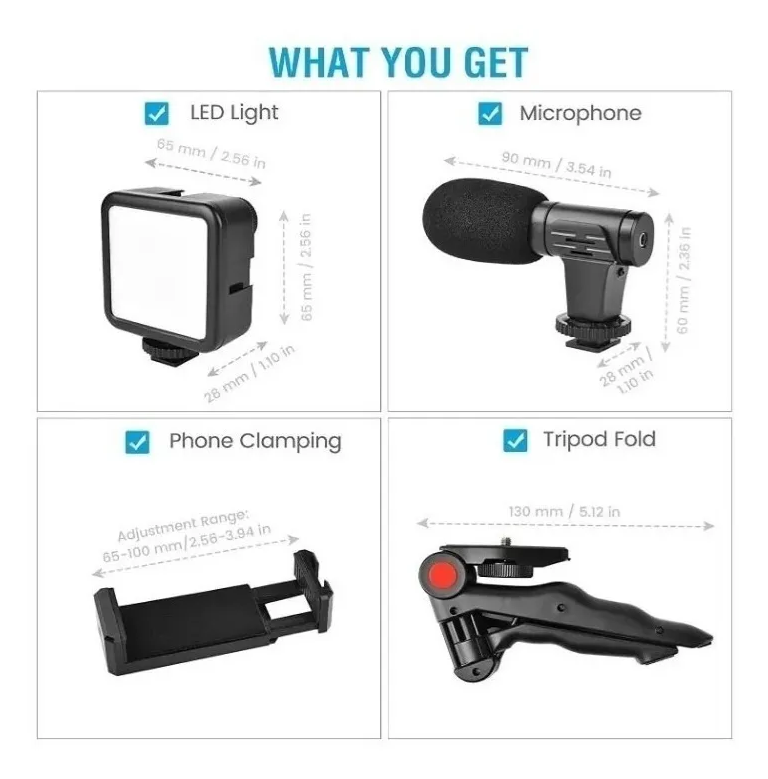 Kit Para Streaming Vlogs Mini Trípode Luz Relleno Micrófono ...